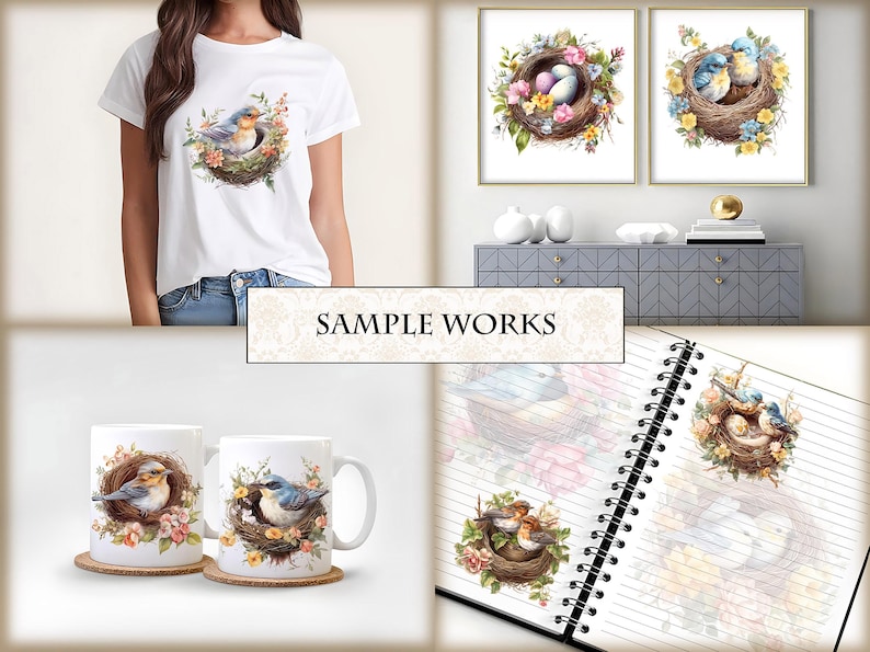 Bird Nests and Flowers - Watercolor Clipart Bundle - 14 HQ Printable ...