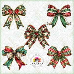 Christmas Red-green Ribbon Bow, Printable 30 HQ PNG Clipart Bundle ...