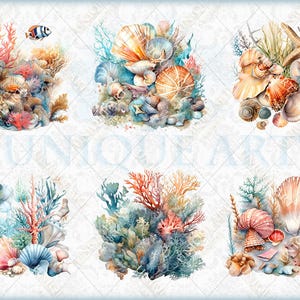 Corals and Seashells, Underwater Themed Watercolor Clipart Bundle ...