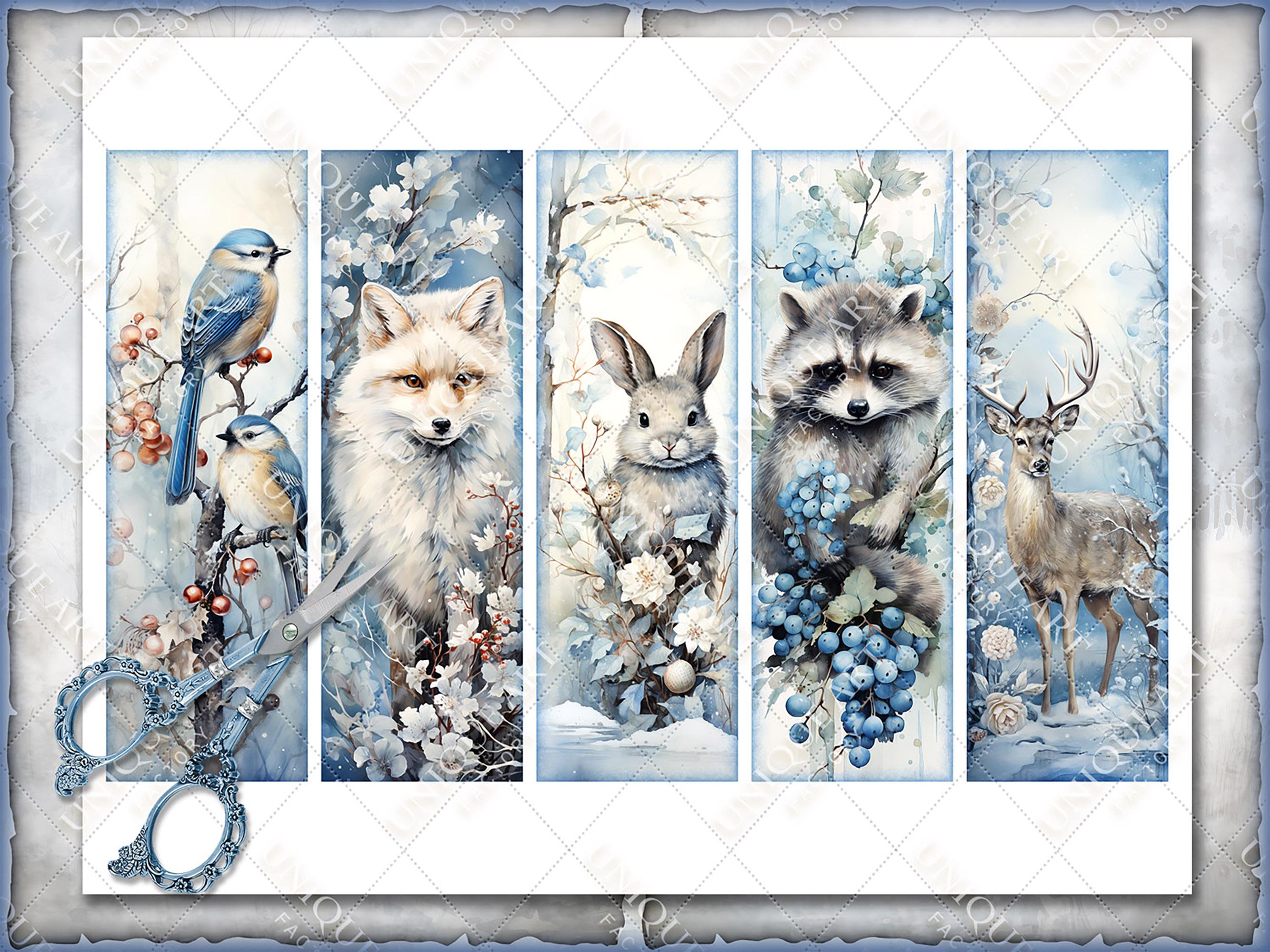 Winter Animals Bookmark, Snowly Landscape, Watercolor Digital Sheets ...