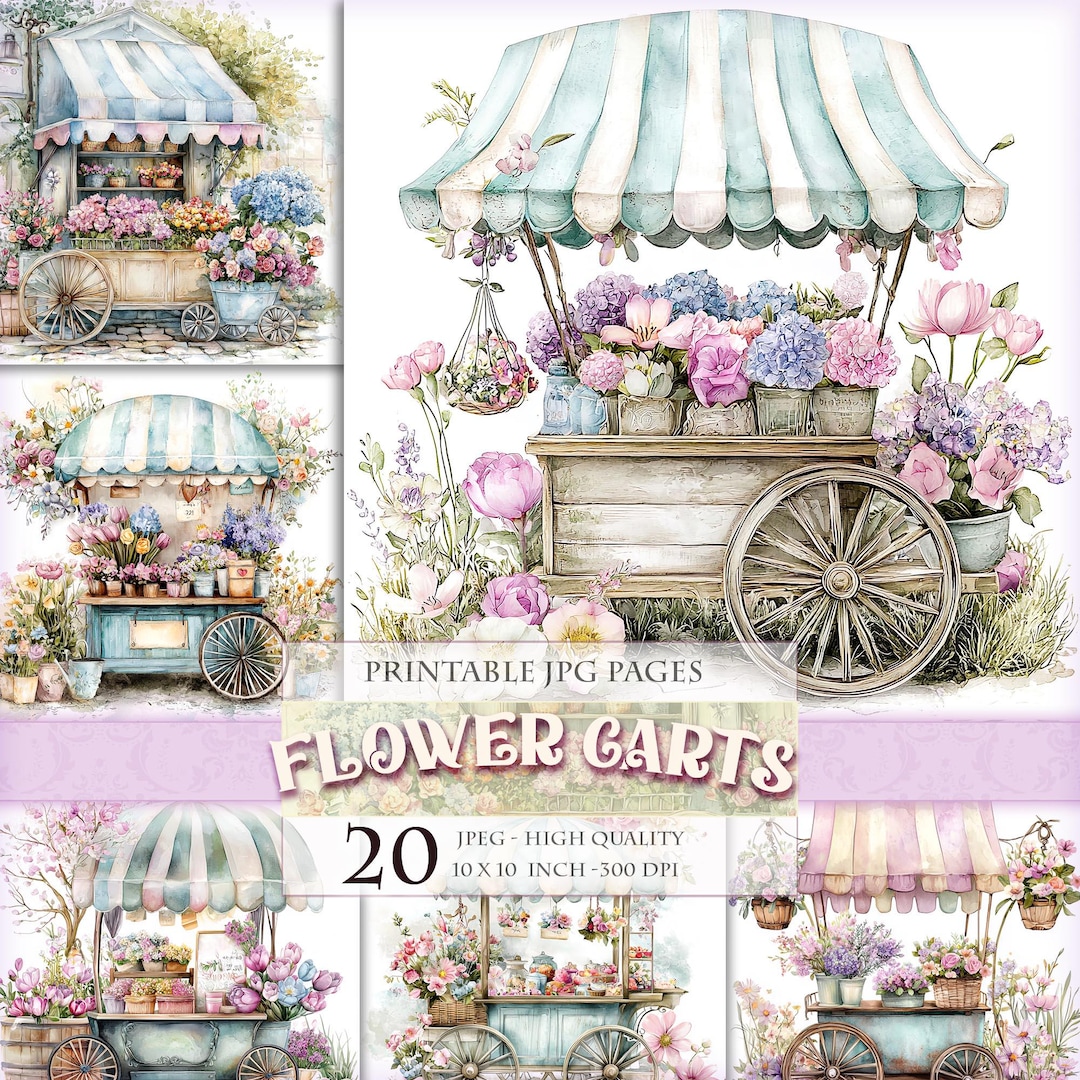 Flower Carts, Spring Flowers, Floral Clipart, Printable HQ 20 JPG Image ...