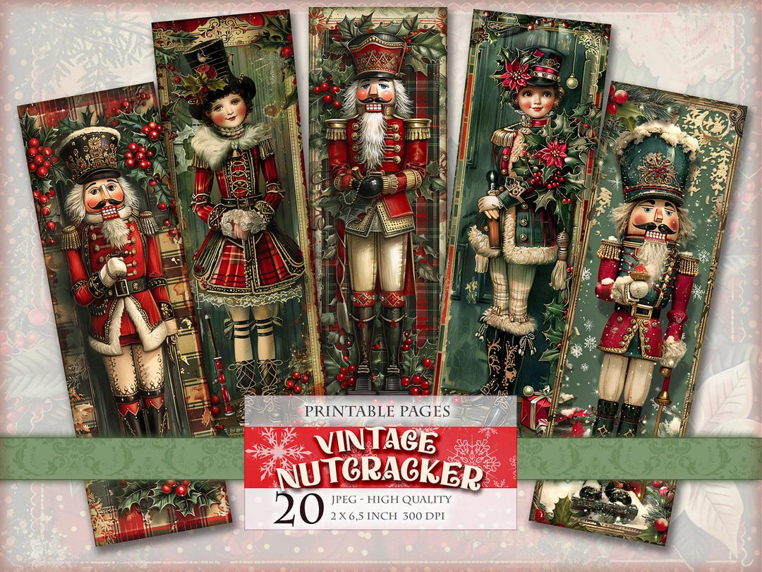 Christmas Vintage Nutcracker Bookmarks, Watercolor Digital Sheets, 2x6 ...