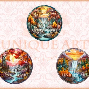 Autumn Waterfall, Stained Glass Watercolor Clipart Bundle HQ Printable ...