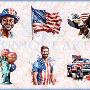 4th of July Peoples, Independence Day, Patriotic Watercolor Clipart ...