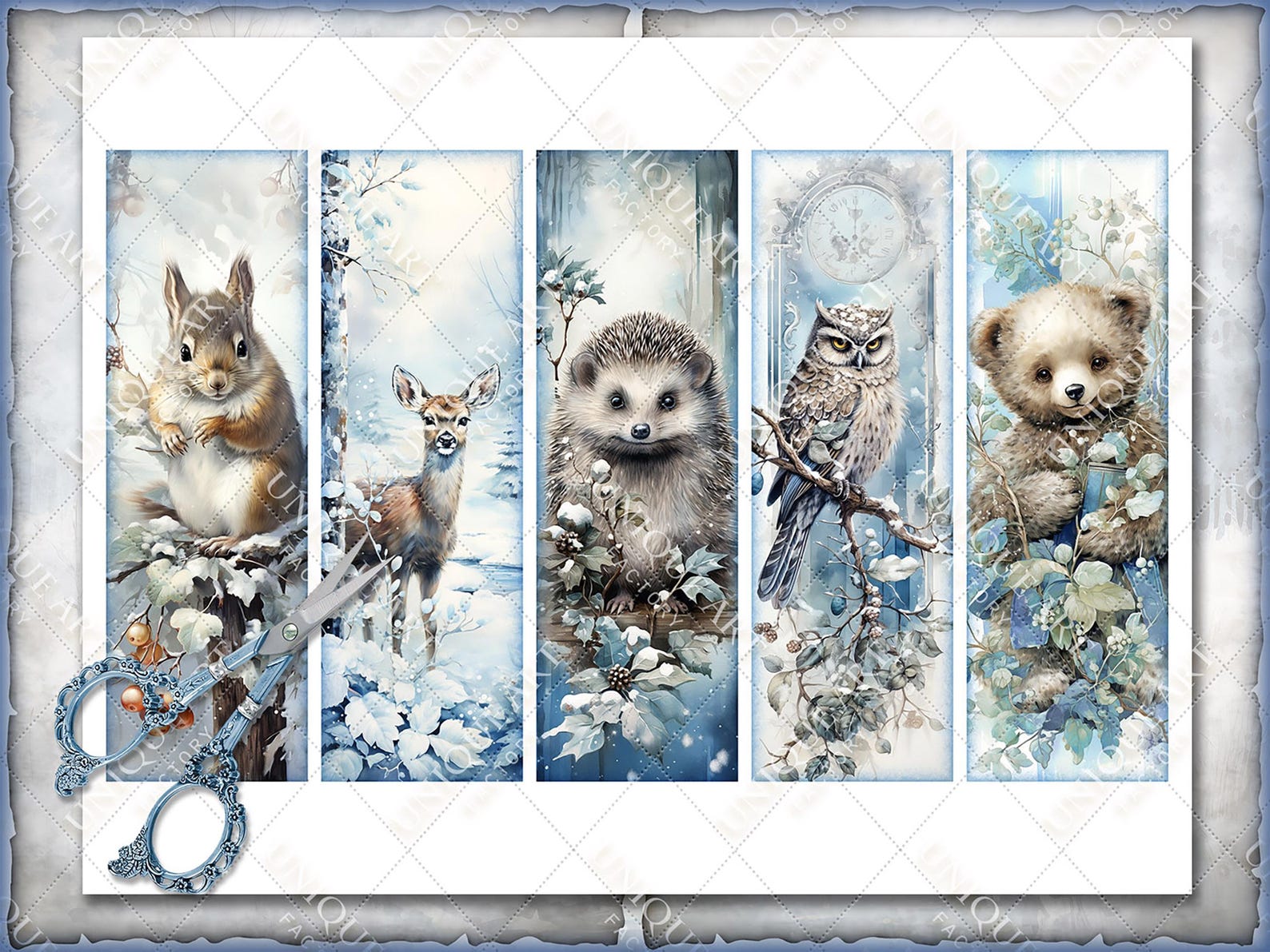 Winter Animals Bookmark, Snowly Landscape, Watercolor Digital Sheets ...