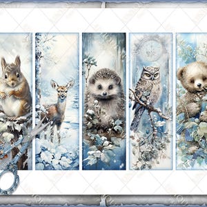 Winter Animals Bookmark, Snowly Landscape, Watercolor Digital Sheets ...