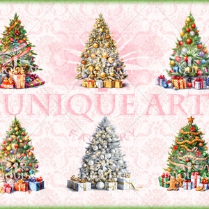 Christmas Tree, Watercolor Clipart Bundle, HQ Printable, PNG Format ...