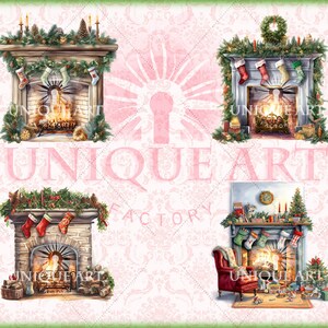 Christmas Fireplace, Gifts and Ornaments, Watercolor Clipart Bundle, HQ ...