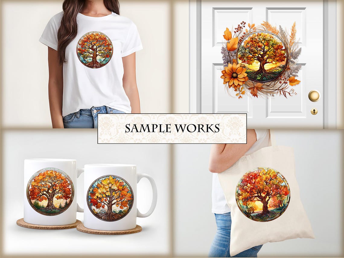 Autumn Sycamore Trees, Stained Glass Watercolor Clipart Bundle - HQ ...
