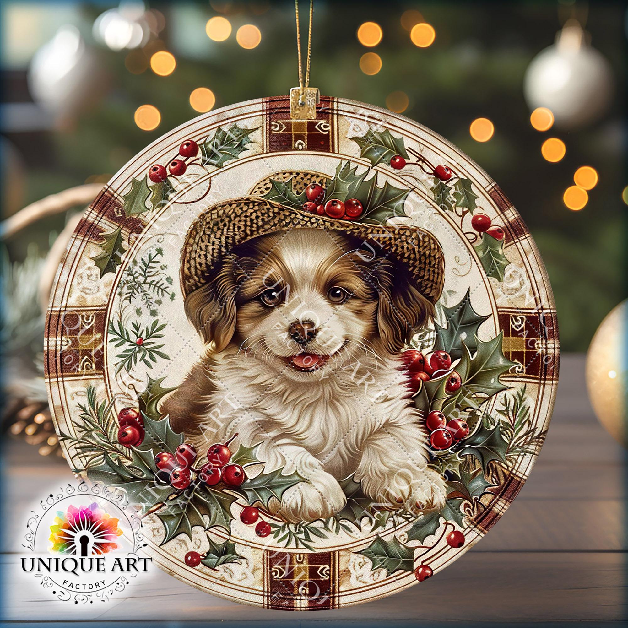 Christmas Cute Puppy Round Ornaments, Watercolor Clipart, Printable 25 ...