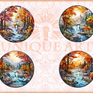 Autumn Waterfall, Stained Glass Watercolor Clipart Bundle HQ Printable ...