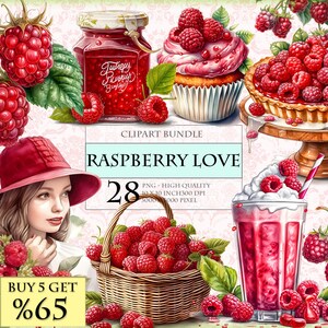 Raspberry Love Raspberry Themed Watercolor Clipart Bundle, HQ Printable ...