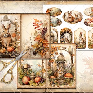 Autumn Rabbit, Fall Bunnies Watercolor Junk Journal Kit, 18 JPG - 8 ...