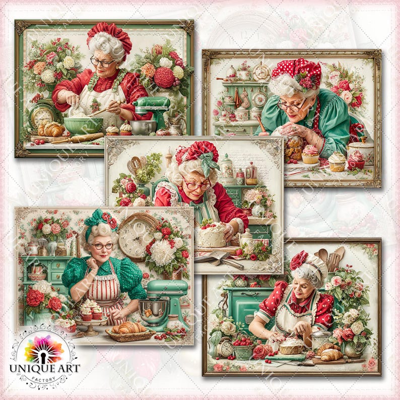 Christmas Mrs Claus' Kitchen, Printable 24 JPG Image, Noel Cozzy Retro ...