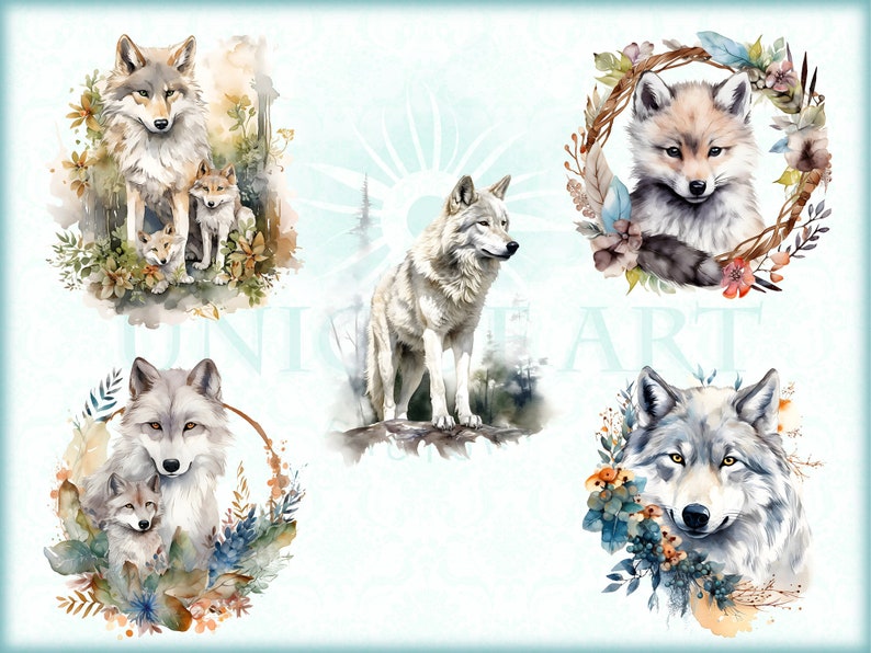 Wolf Family Watercolor Clipart Bundle HQ Printable PNG - Etsy