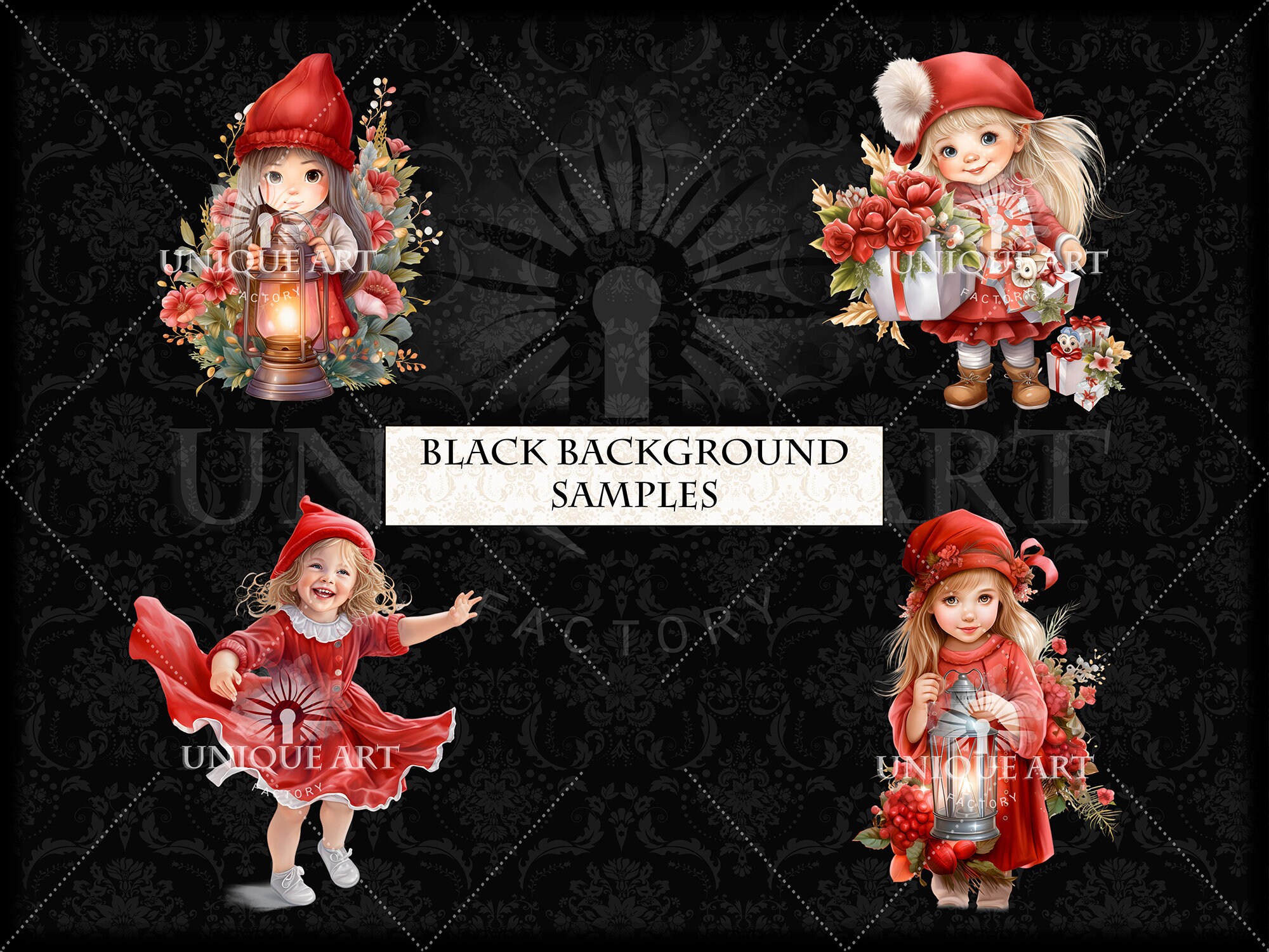 Christmas Cute Girls Gifts and Balloons Watercolor Clipart - Etsy