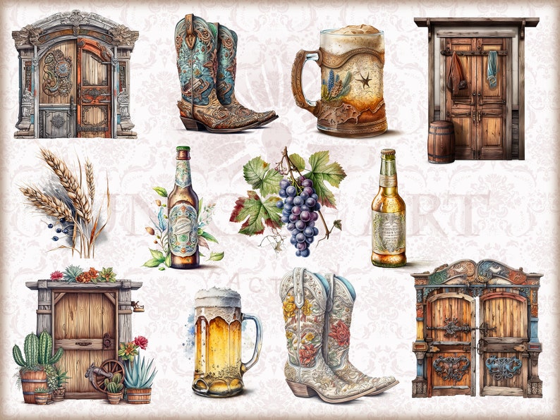 Western Texas Cowboy Ranch Boho Style Watercolor Clipart - Etsy