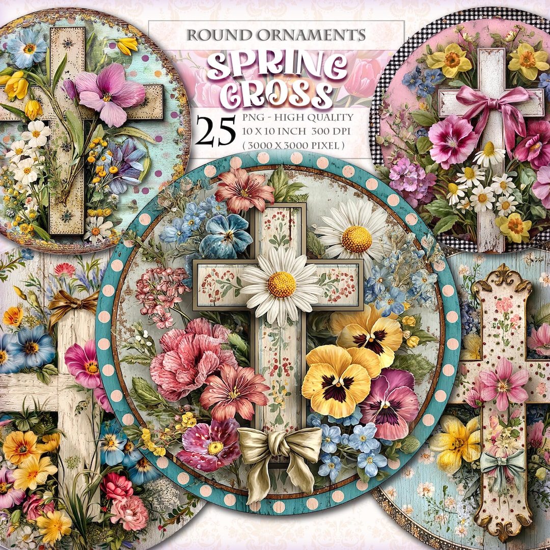Spring Cross Round, Printable 25 PNG Clipart Image, Ornaments Gift ...