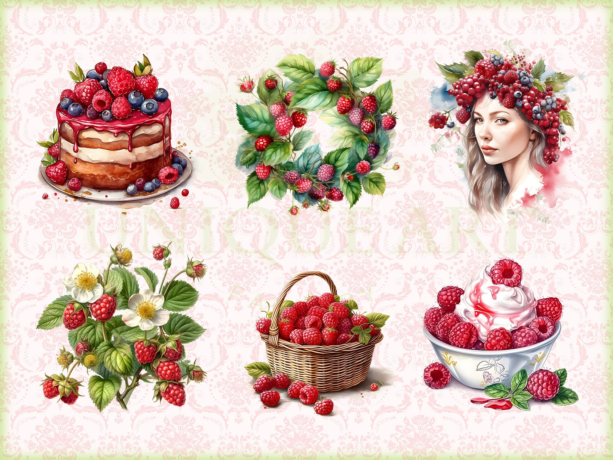 Raspberry Love Raspberry Themed Watercolor Clipart Bundle - Etsy