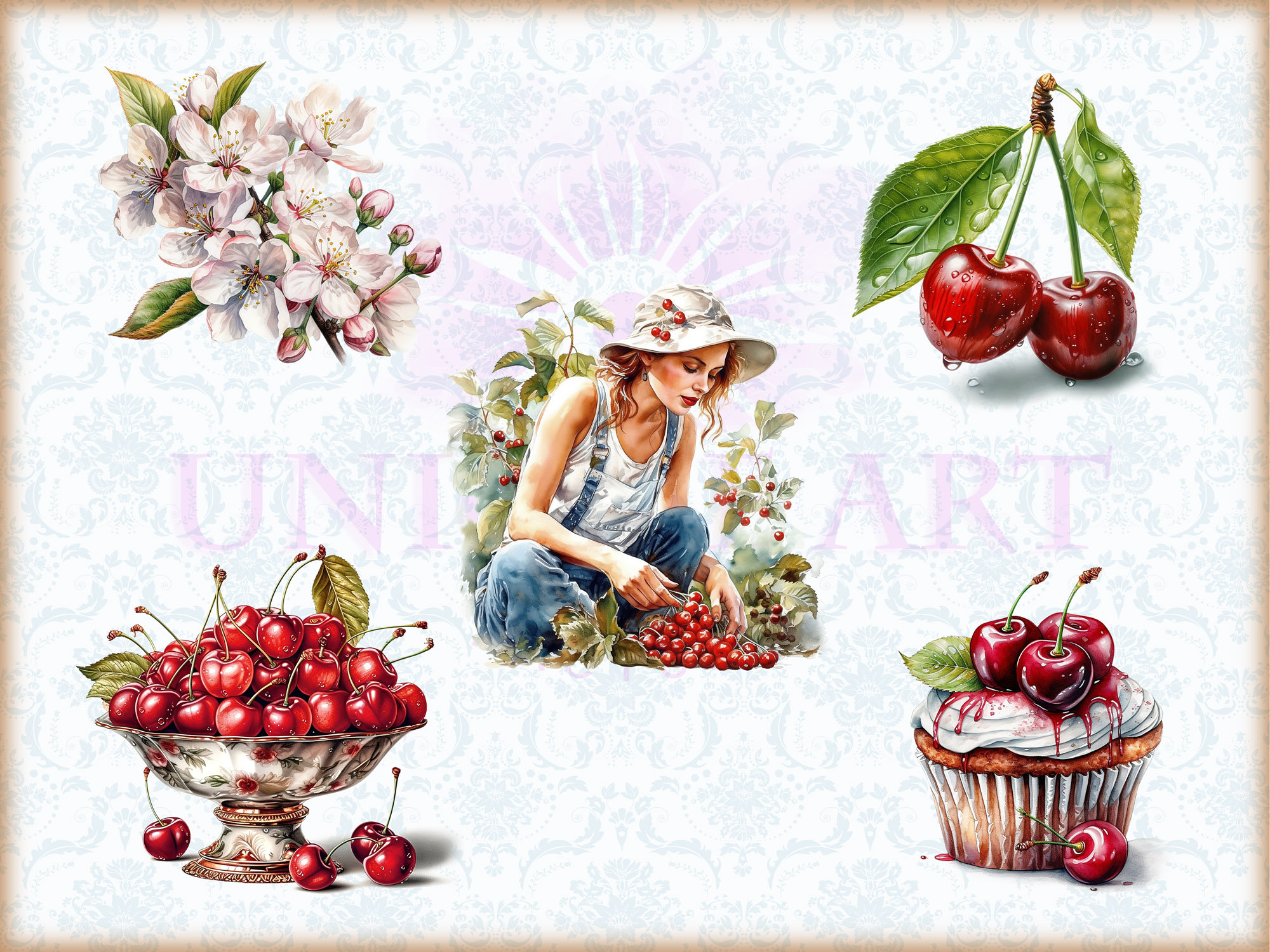Cherry Love Cherry Themed Watercolor Clipart Bundle HQ - Etsy