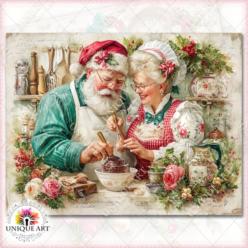 Christmas Mr and Mrs Claus' Kitchen, Printable 19 JPG Image, Cozzy ...