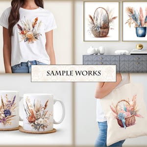 Pampas Grass, Boho Floral Bouquets, Watercolor Clipart Bundle,12 HQ ...