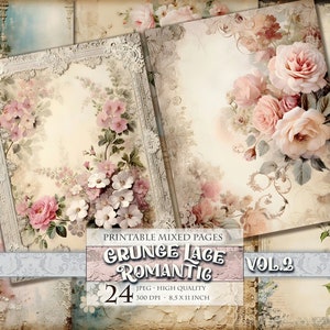 Grunge Lace Romantic Mixed Pages Vol.02, Watercolor Scrapbook Collage ...