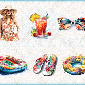 Summer Beach Colorfully, Watercolor Clipart Bundle, 32 HQ Printable PNG ...