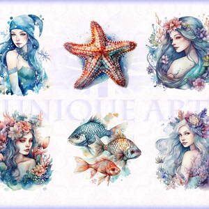 Elegant Mermaids Magical Sea Maiden Sea Princess Watercolor Clipart HQ ...