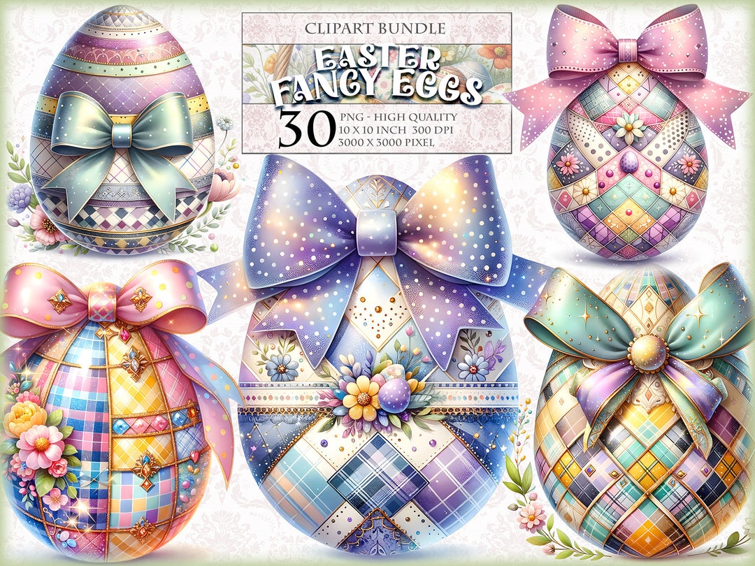 Easter Fancy Eggs, Watercolor Clipart Bundle, 30 HQ Printable Image ...
