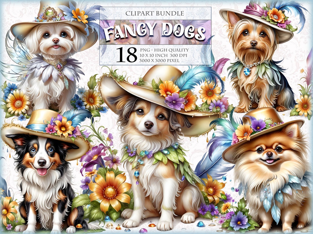 Fancy Dogs, Watercolor Clipart Bundle, 18 HQ Printable, Transparent PNG ...