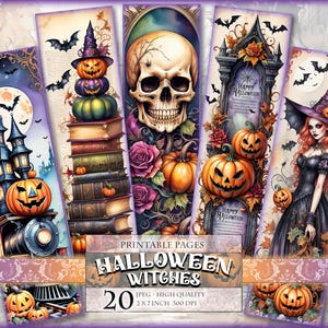 Halloween Witches Bookmarks, Watercolor Digital Image, 2x7 Inch 20 ...