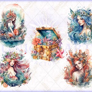 Elegant Mermaids Magical Sea Maiden Sea Princess Watercolor Clipart HQ ...