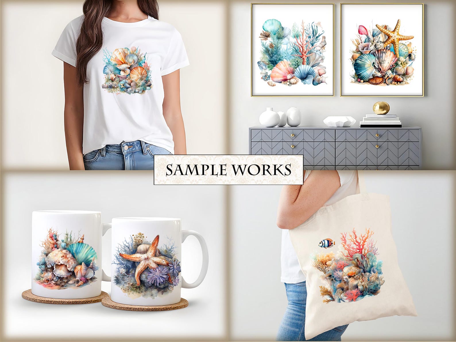 Corals and Seashells, Underwater Themed Watercolor Clipart Bundle ...