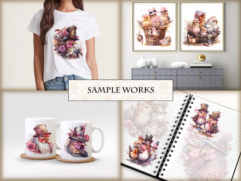 Steampunk Chicken Family Watercolor Clipart Bundle HQ - Etsy