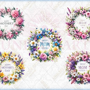Mother's Day Wreaths, Floral Watercolor Clipart Bundle, 15 HQ Printable ...