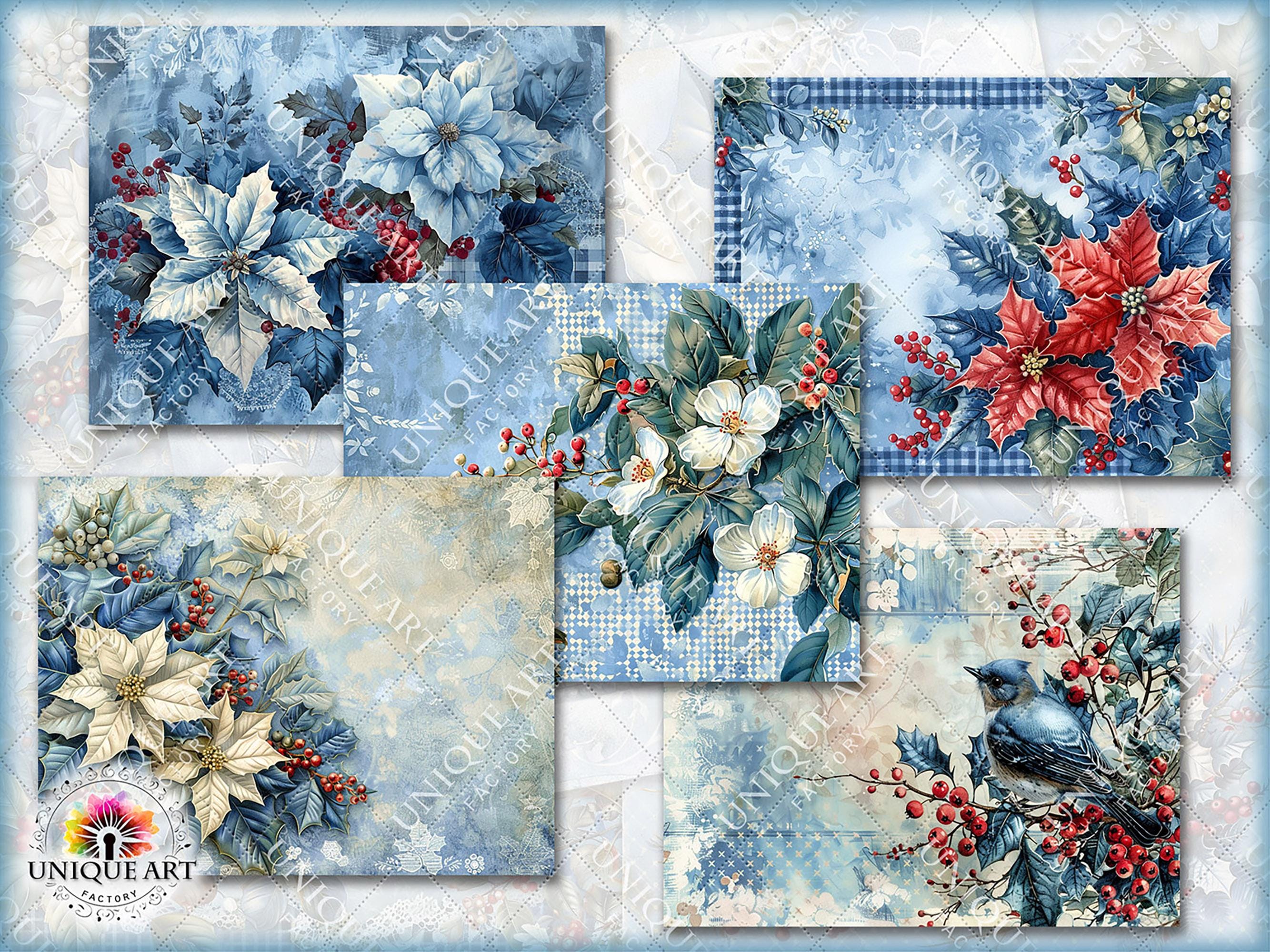 Christmas Blue Floral Background Vol.02, Printable 25 HQ JPG Image ...