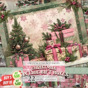 Christmas Vintage Gift Boxes, Digital Collage Sheet, Printable Pages ...