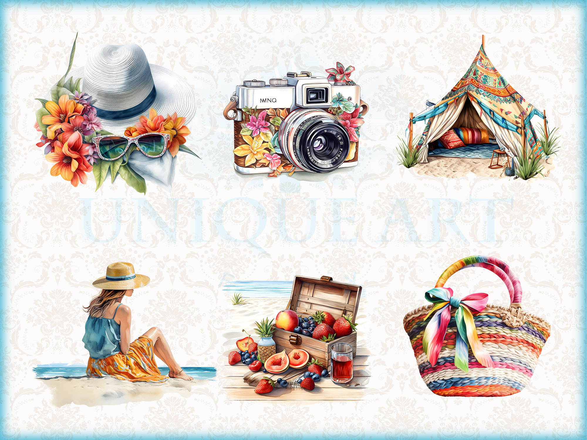 Summer Beach Colorfully Watercolor Clipart Bundle HQ - Etsy