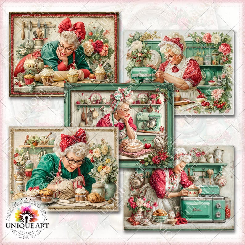 Christmas Mrs Claus' Kitchen, Printable 24 JPG Image, Noel Cozzy Retro ...