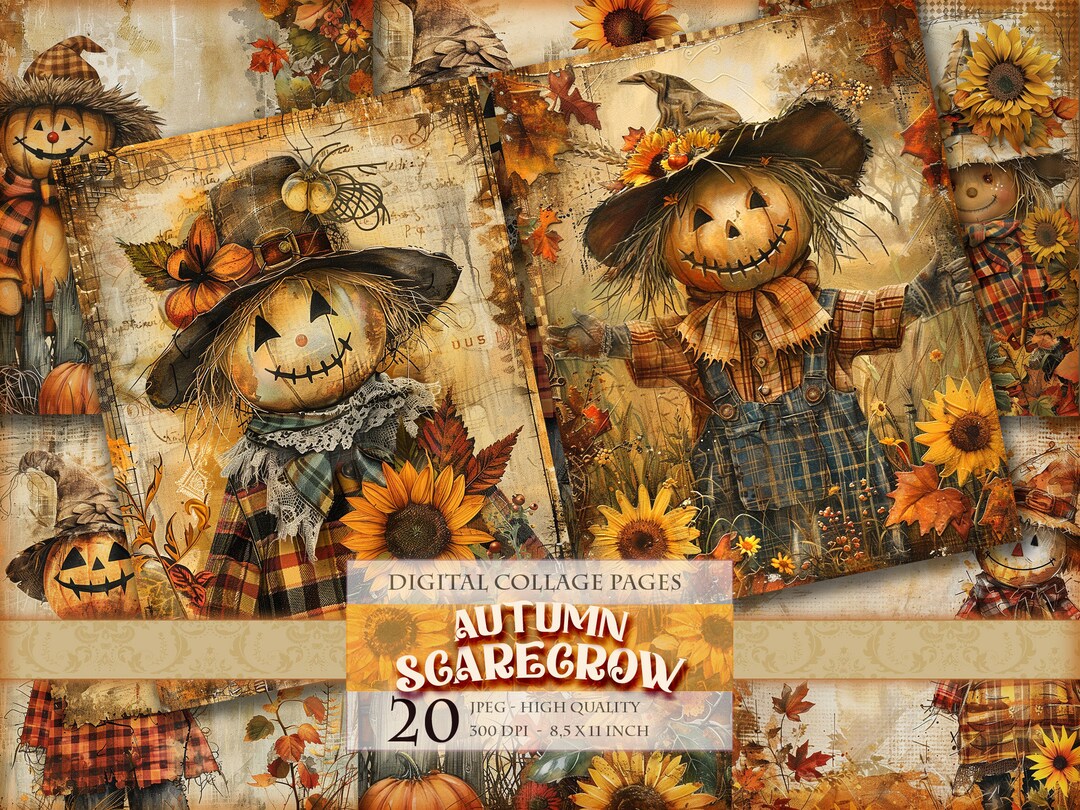 Autumn Scarecrow Vol.02, Autumn Landscape, Printable Digital Scrapbook ...