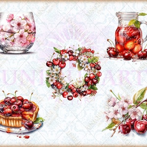 Cherry Love, Cherry Themed Watercolor Clipart Bundle, 25 HQ Printable ...