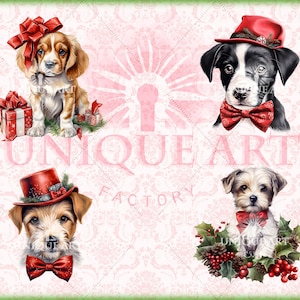 Christmas Puppies, Cute Puppy Watercolor Clipart Bundle, HQ Printable ...
