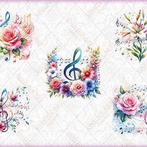 Floral Music Notes, Watercolor Clipart Bundle, 21 HQ Printable Image ...