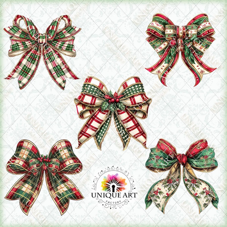 Christmas Red-green Ribbon Bow, Printable 30 HQ PNG Clipart Bundle ...