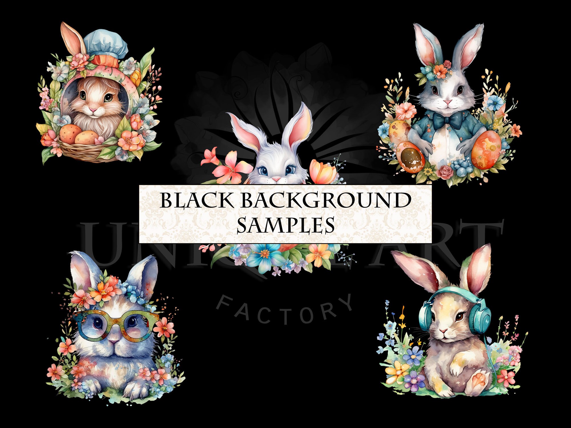 Cute Bunnys Easter Watercolor Clipart Bundle Rabbits and - Etsy