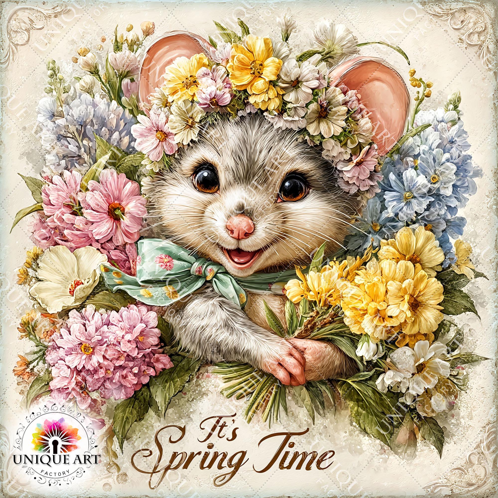 Spring Mice, Printable 30 JPG Image, Floral Junk Journal Clipart ...