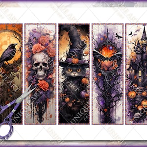 Halloween Bookmarks Vol.01, Watercolor Digital Sheets, 2x6,5 Inch 20 ...