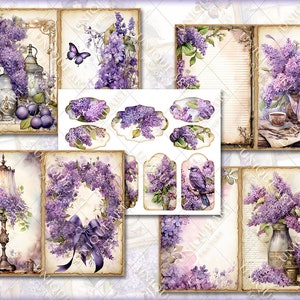 Lilacs, Watercolor Floral Junk Journal Kit, 20 JPG 11X8.5 Inch, Instant ...