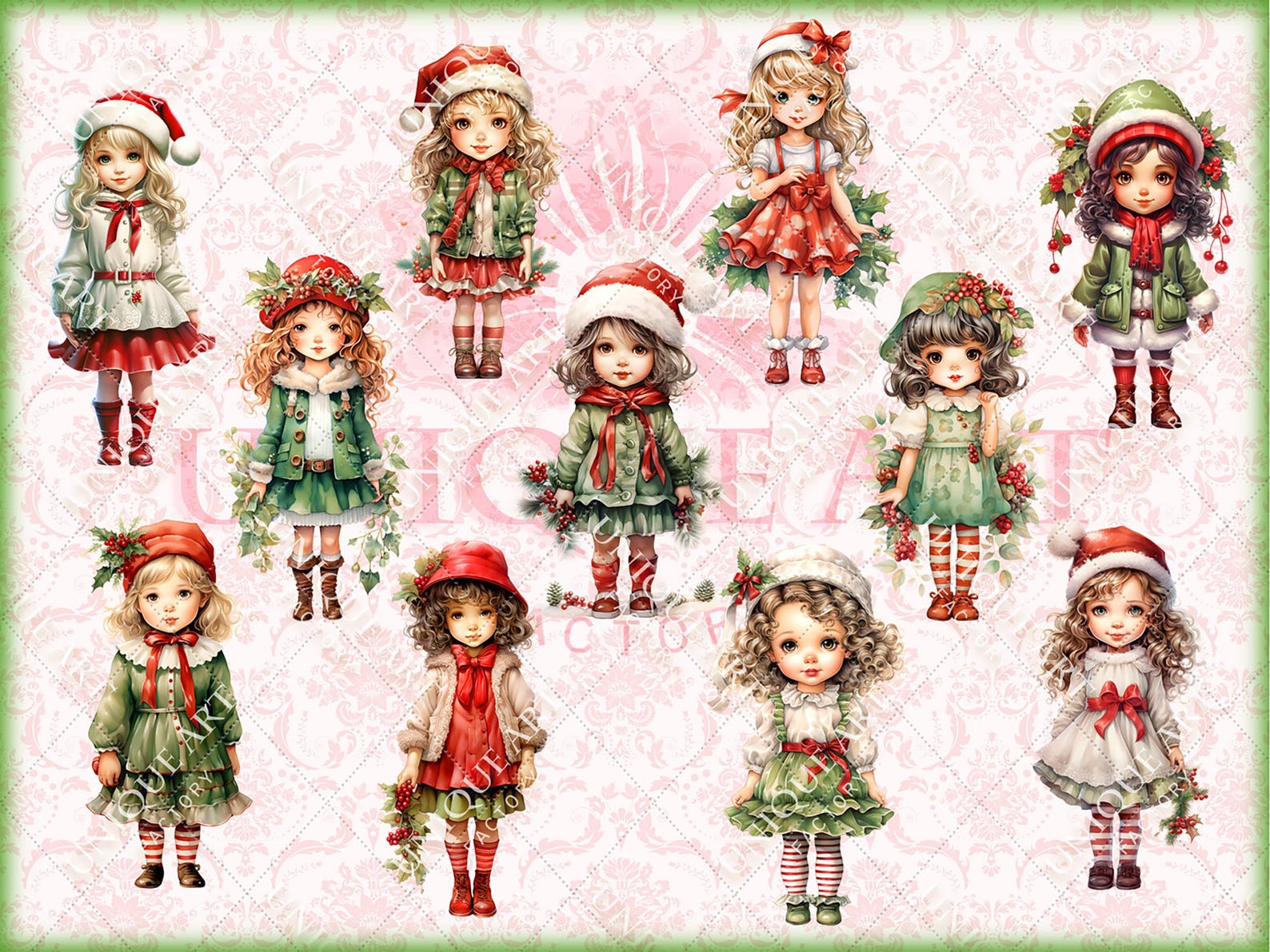 Christmas Holly Jolly Girl, Watercolor Clipart Bundle, 22 HQ Printable ...